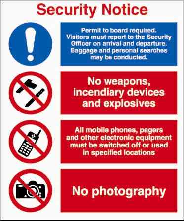 SIGN ISPS CODE SECURITY NOTICE, #WV3138PM 400X300MM - Ghesquiers